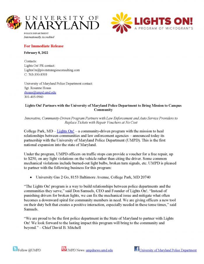 Lights On! Partners with the University of Maryland Police Department ...